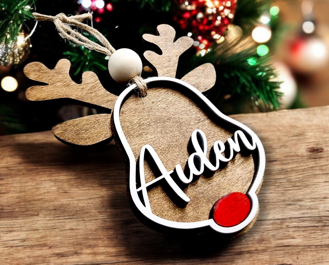 Custom Kids Reindeer Ornament, Rudolph, Reindeer, Kids Ornament, Wood ...