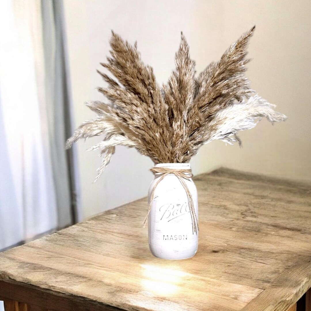 Distressed Ball Jar With Pampas Grass, Chalk Painted Jar With Twine ...