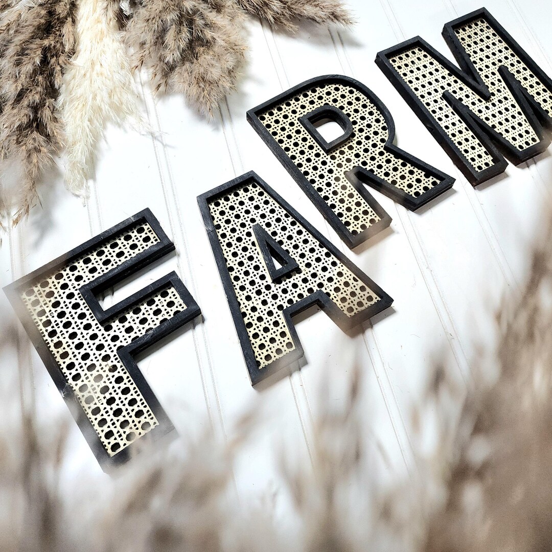 Boho Style, Cane Rattan Letters, Farmhouse Chic, Initial, Wicker, Wood ...