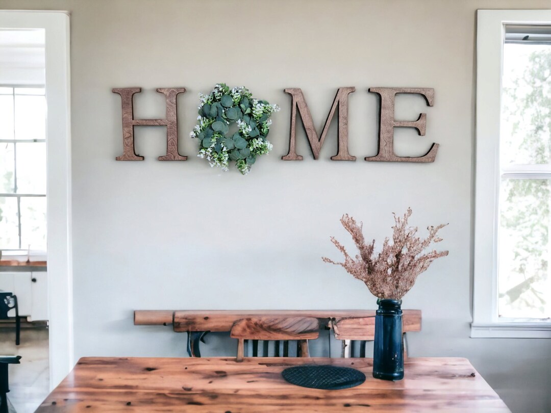 Wood Home Wall Letter Cut Outs With Wreath, Large Wall Decor, Farmhouse ...