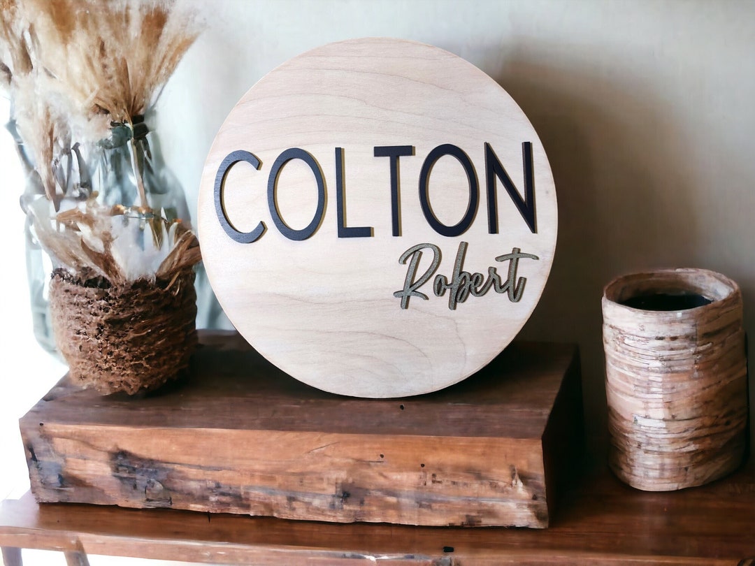 Round Wooden Name Sign, Custom 3D Circle Name Plaque, Baby Name Sign ...