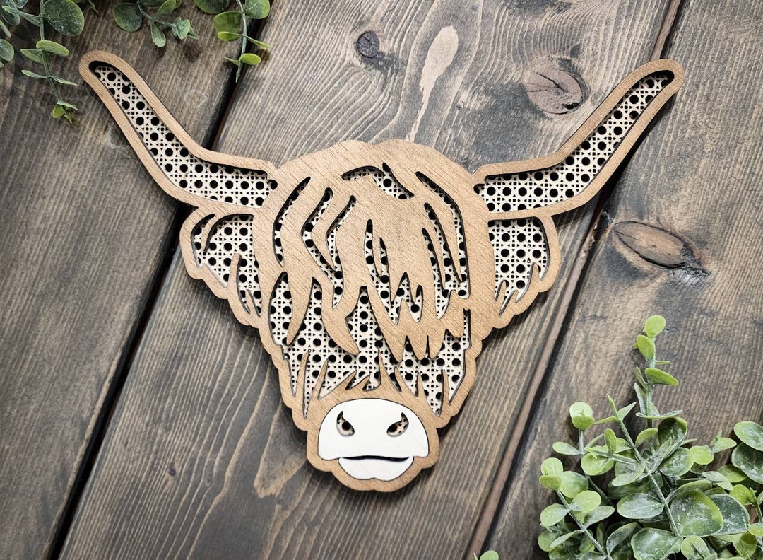 Cane Rattan Highland Cow, Wicker Farm Animals, Cane Rattan Wall Decor ...