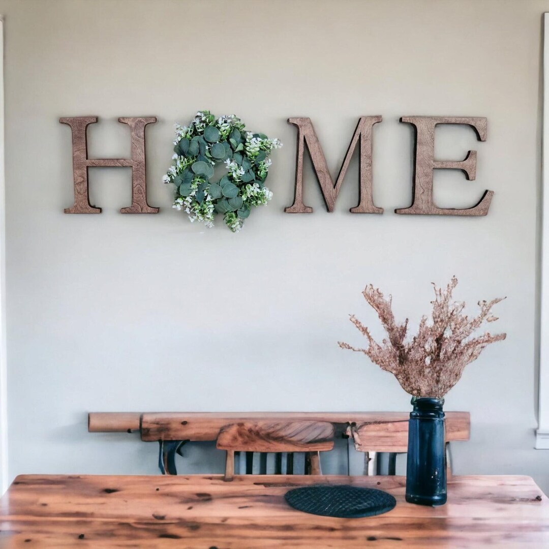 Wood Home Wall Letter Cut Outs With Wreath, Large Wall Decor, Farmhouse ...