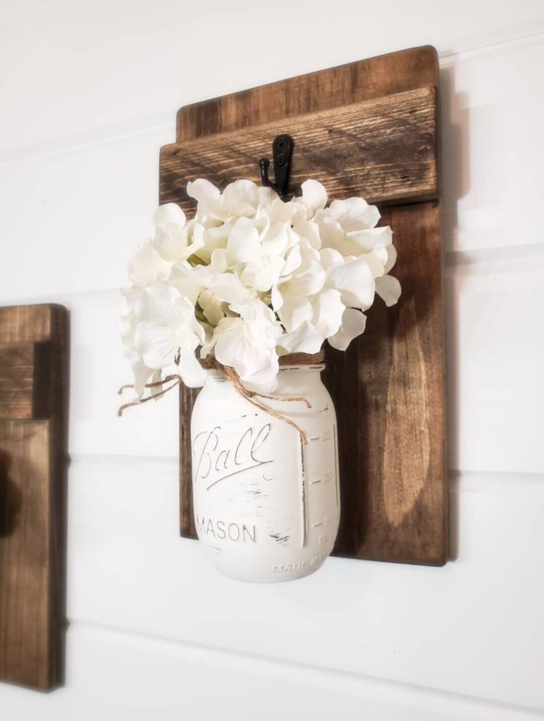 Set of 2 Farmhouse Hanging Mason Jar Sconces, Jar Sconce With Hydrangea ...