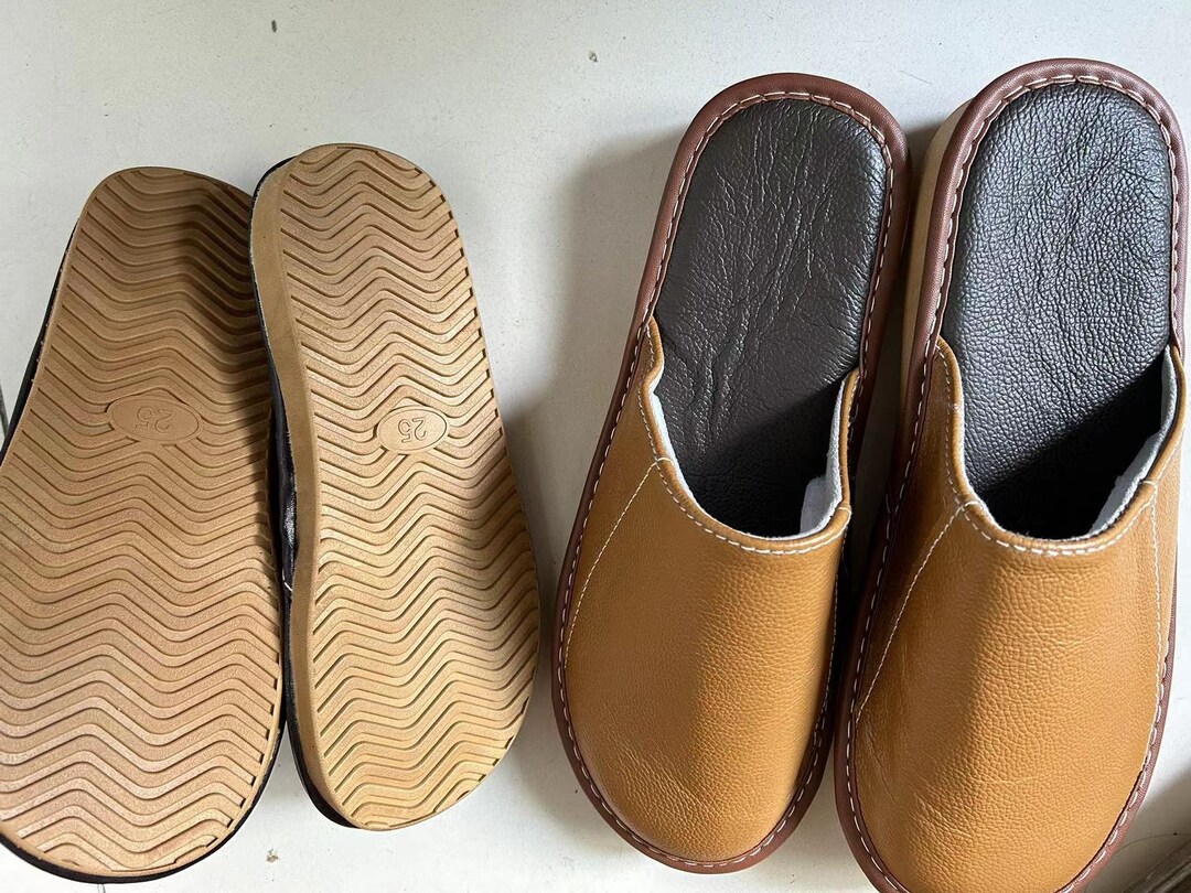 Vintage Pure Handmade Leather Slippers Lovers Indoor Fashion Casual ...