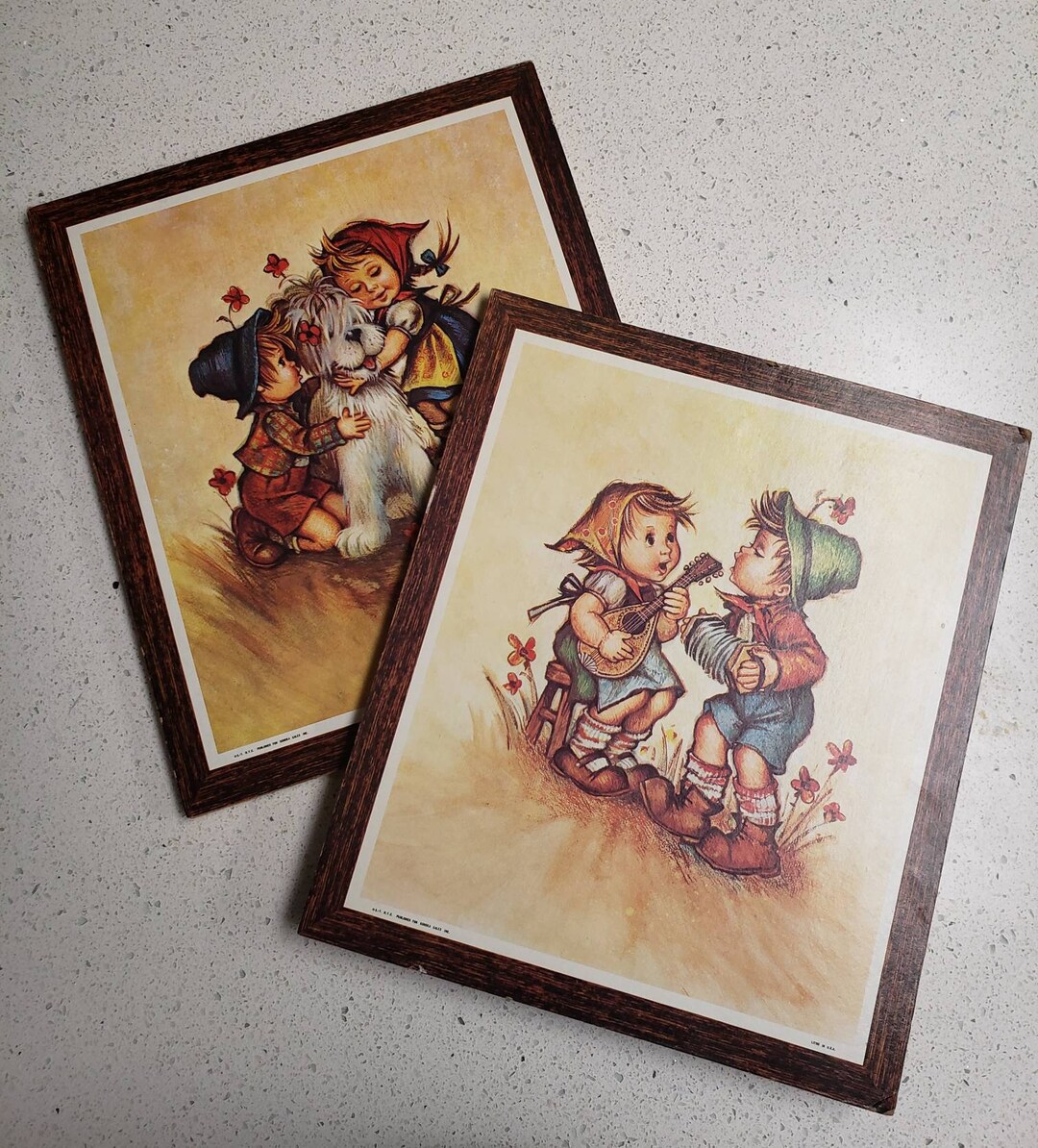Vintage 1970s Litho Prints: Hummel-like Boy, Girl & Dog - Nursery Decor ...
