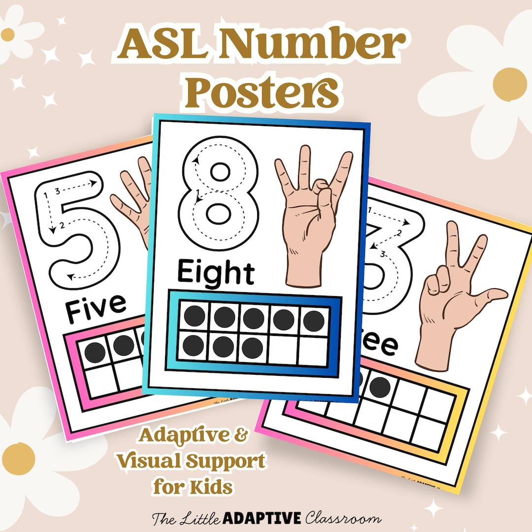 ASL Number Posters 0-10: American Sign Language Classroom Art (digital ...