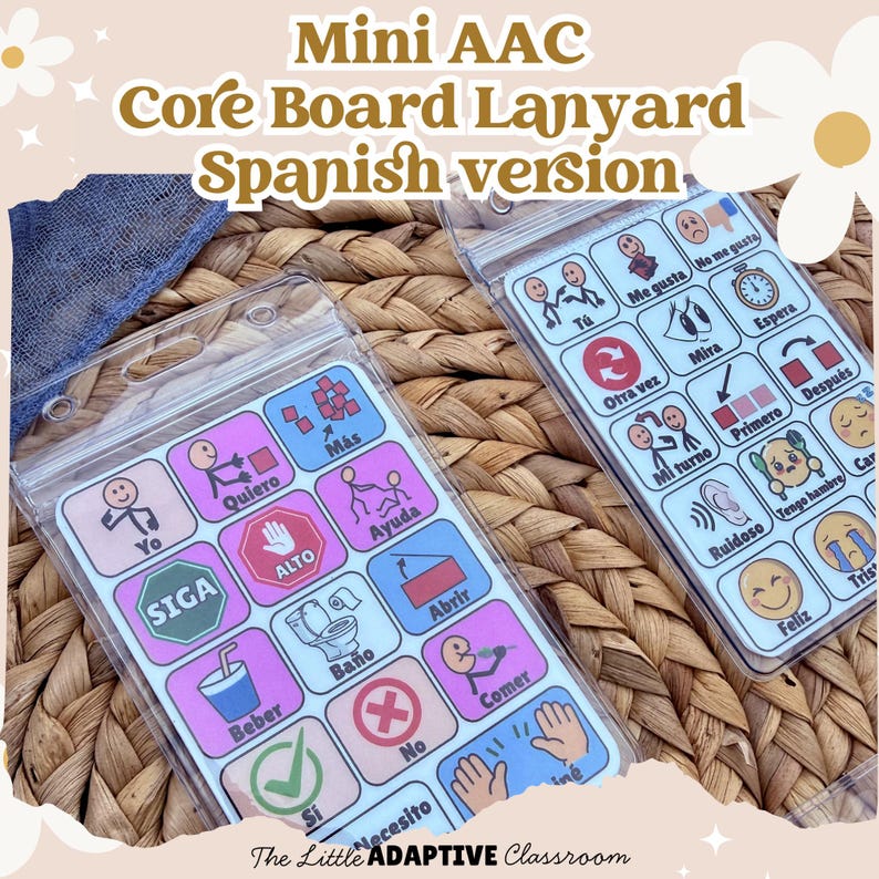 Spanish Mini AAC Core Board With Lanyard | Nonverbal Communication Tool ...