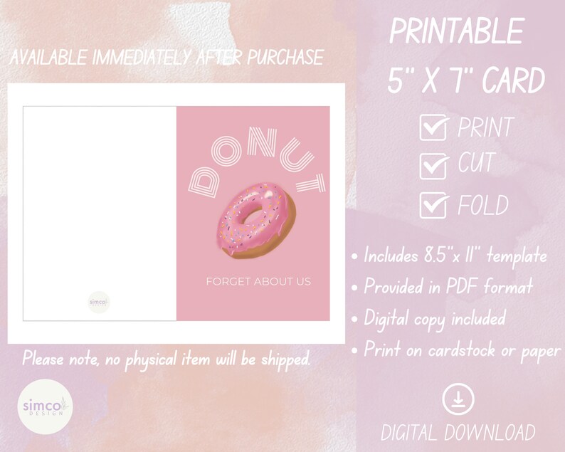 Printable Leaving Card 'DONUT Forget About Us', Funny Leaving Card ...