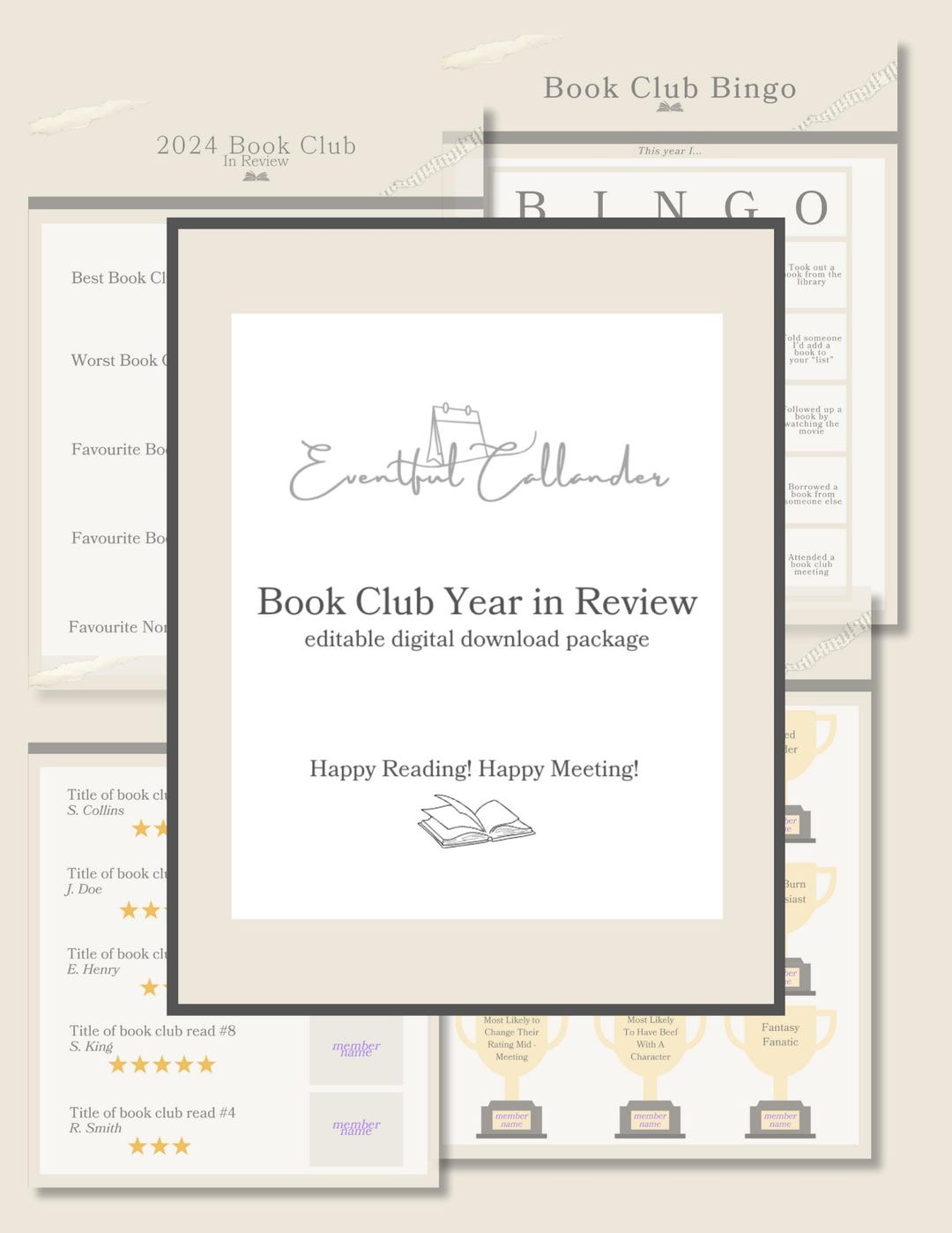 End of Year Book Club Meeting Bundle - Year in Review Activity Sheets ...