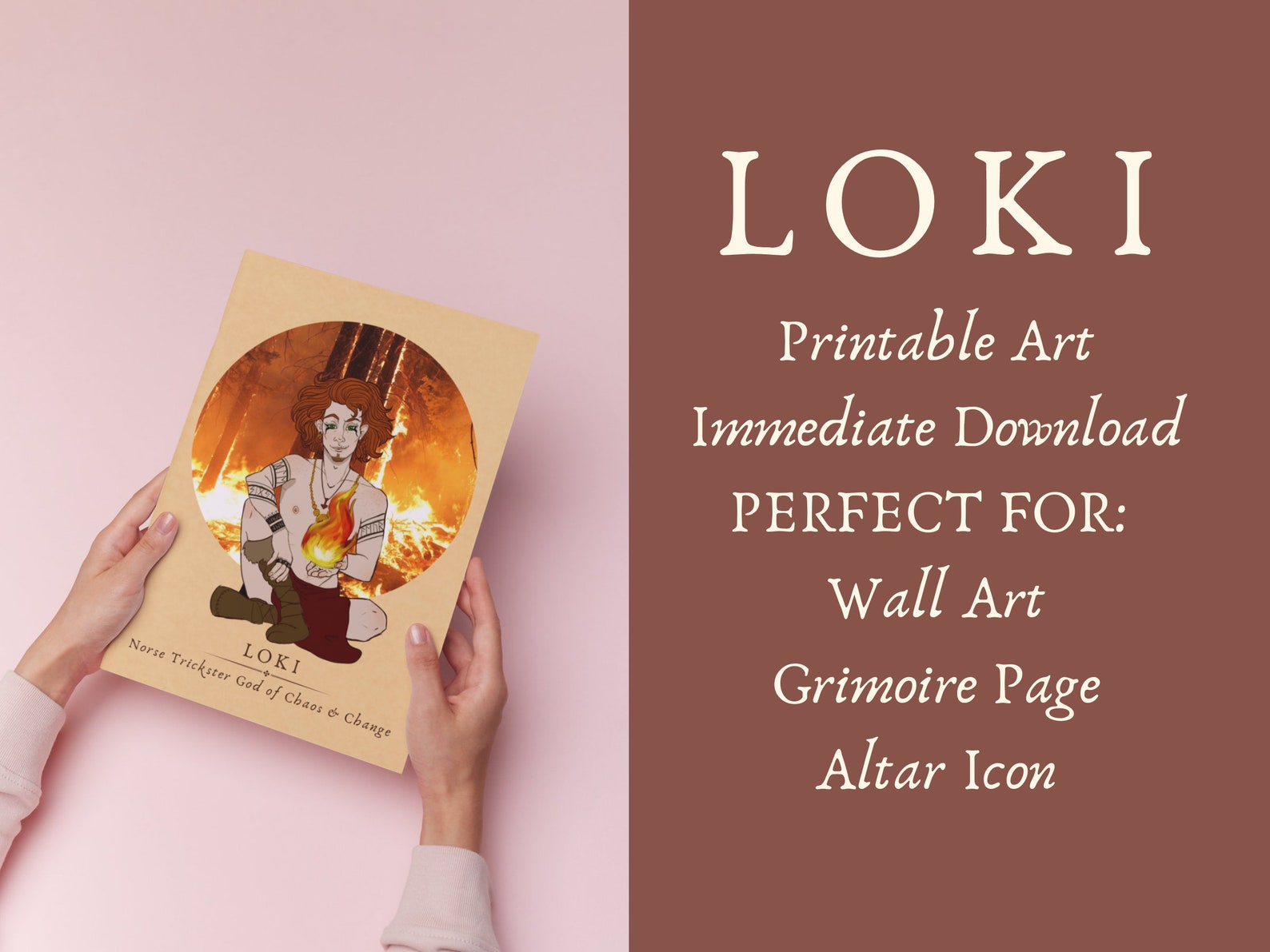 Loki Printable Artwork Pagan Wall Art Grimoire Page DIY Altar Icon - Etsy
