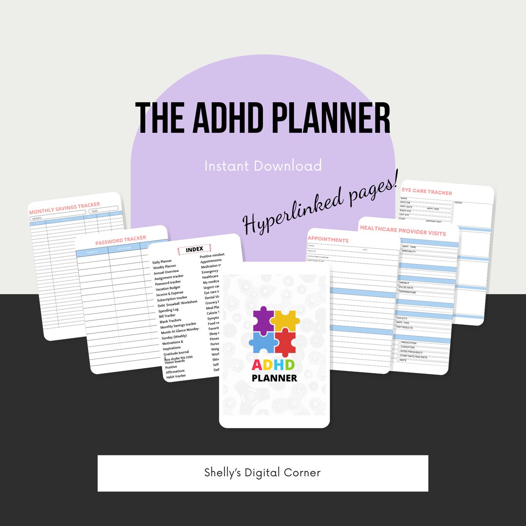 Digital Hyperlinked ADHD Planner Trackers, All-in-one Life Management ...