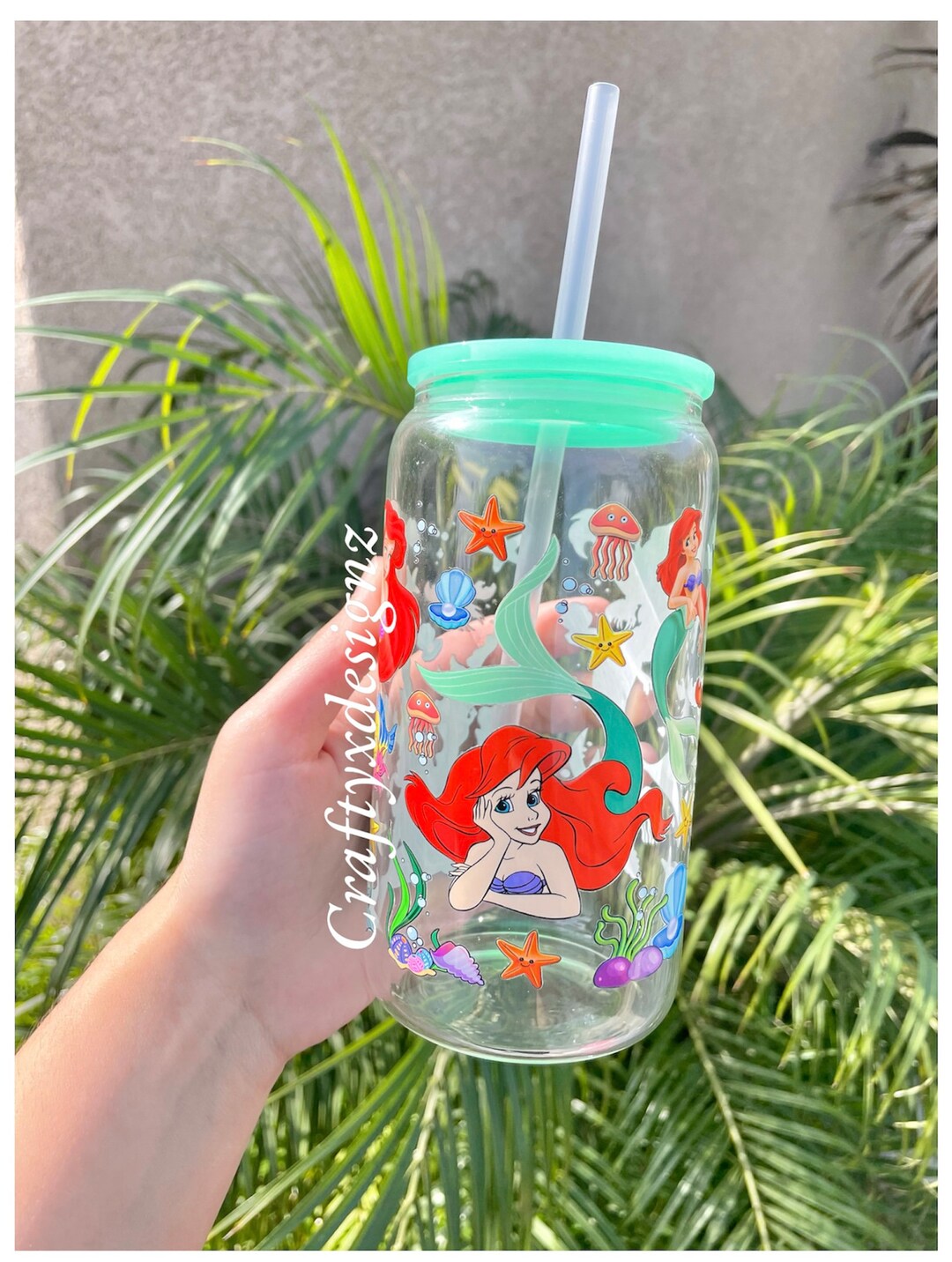 16oz Little Mermaid Glass Cup / Libbey Glass Can / Princess Cup / - Etsy