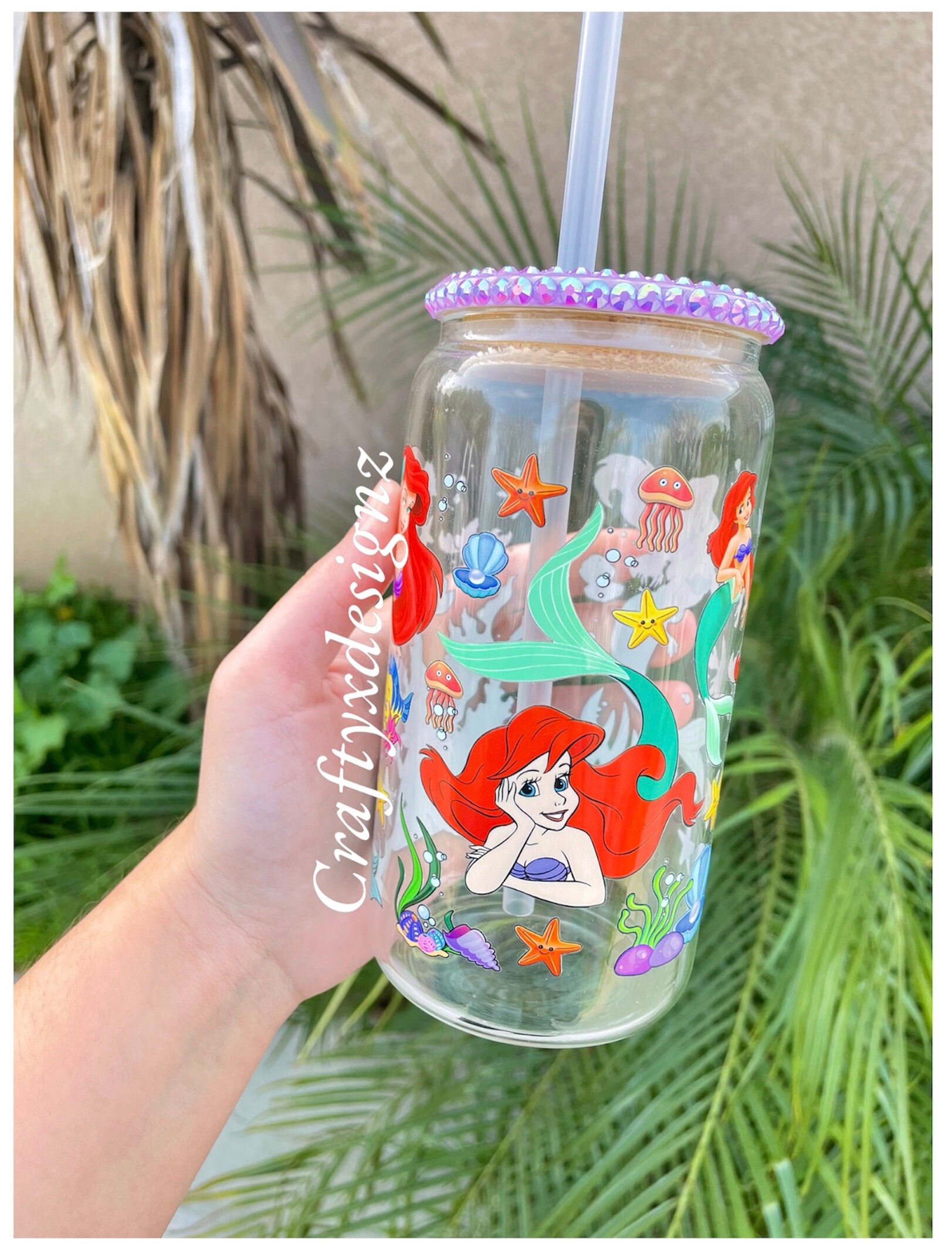 16oz Little Mermaid Glass Cup / Libbey Glass Can / Princess Cup / - Etsy