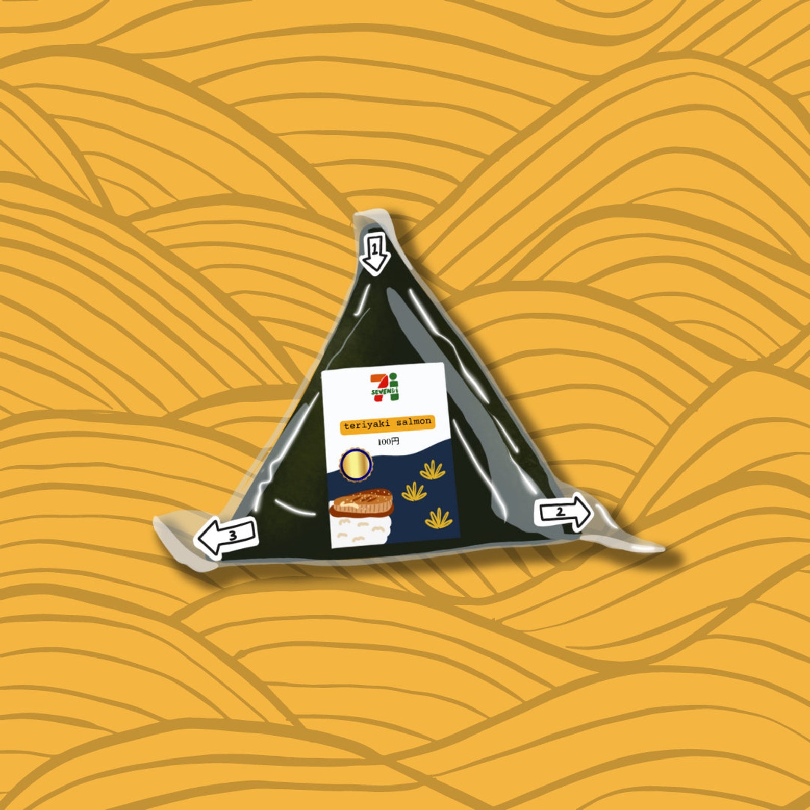 Teriyaki Salmon - Onigiri Rice Ball Vinyl Sticker | Hand Drawn ...