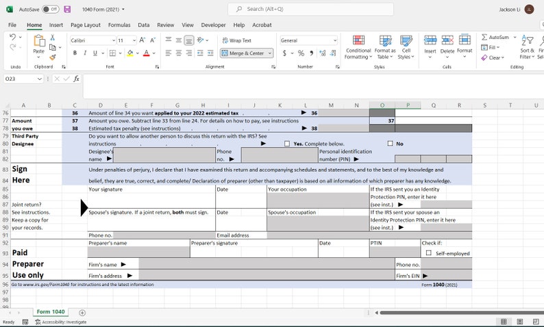2021 Tax Form 1040 in Excel + PDF - Etsy