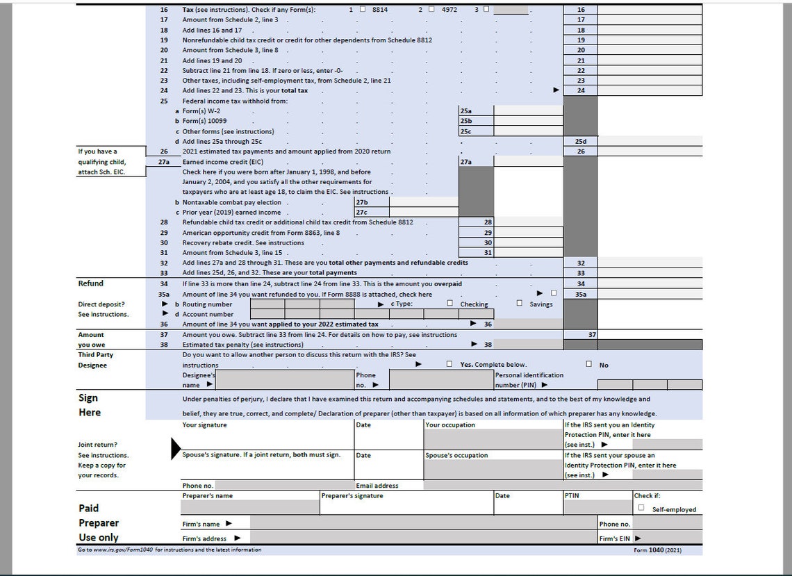 2021 Tax Form 1040 in Excel PDF - Etsy