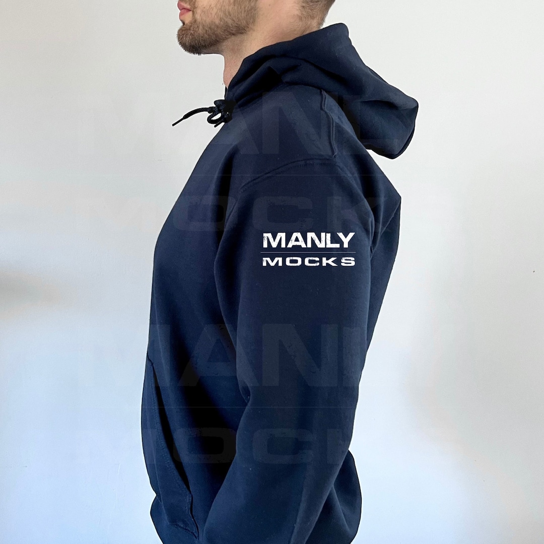 Gildan 18500 Mockup, Left Sleeve Mockup, Navy Hoodie Mockup Side View ...