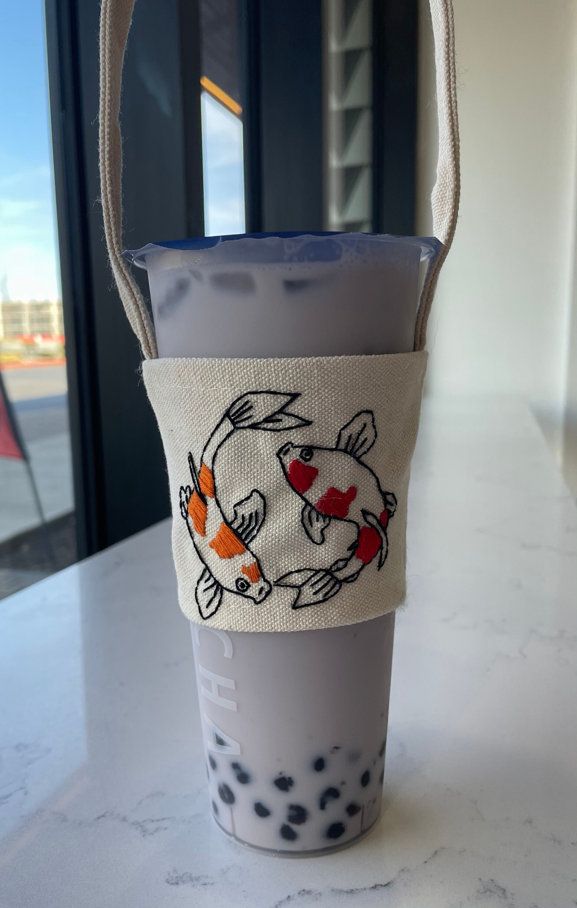 Koi Fish Design Embroidered Cup Holder for Cold and Hot Drinks - Etsy