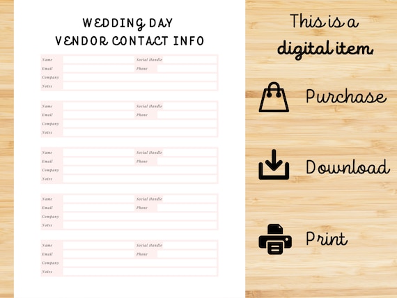 Hoja De Contacto Del Proveedor De La Boda Sobre Forrado Estampado