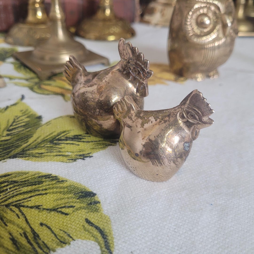 Vintage Brass Rooster and Chicken Figurine Trinket India - Etsy