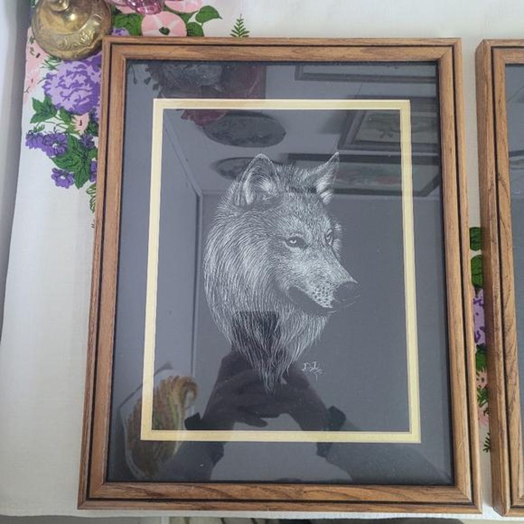 Wolf Line Painting Print Framed Matted Under Glass Ready to Hang - Etsy