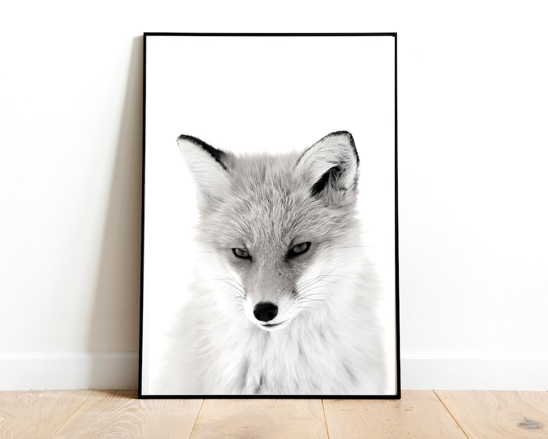 Cute Fox Print, Black and White, Fox Poster, Safari Nursery Decor ...