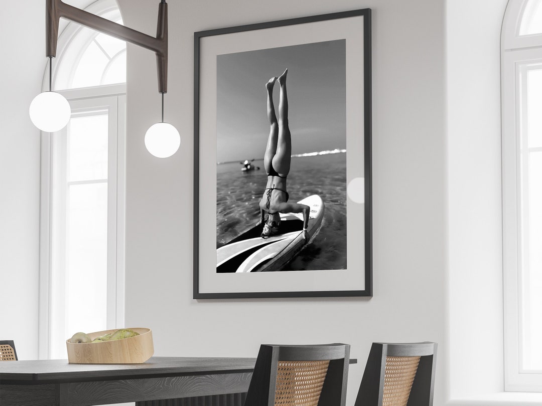 Handstand on Surfboard Print, Beach Photography, Black and White ...