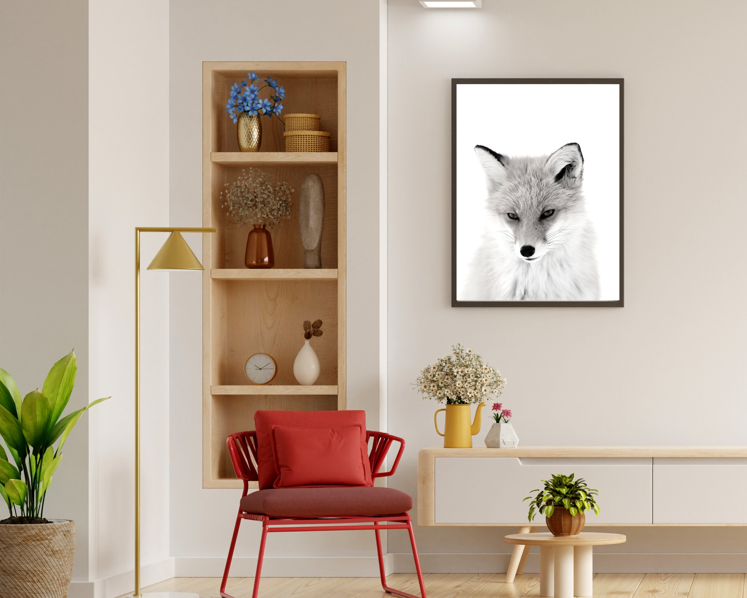 Cute Fox Print Black and White Fox Poster Safari Nursery - Etsy