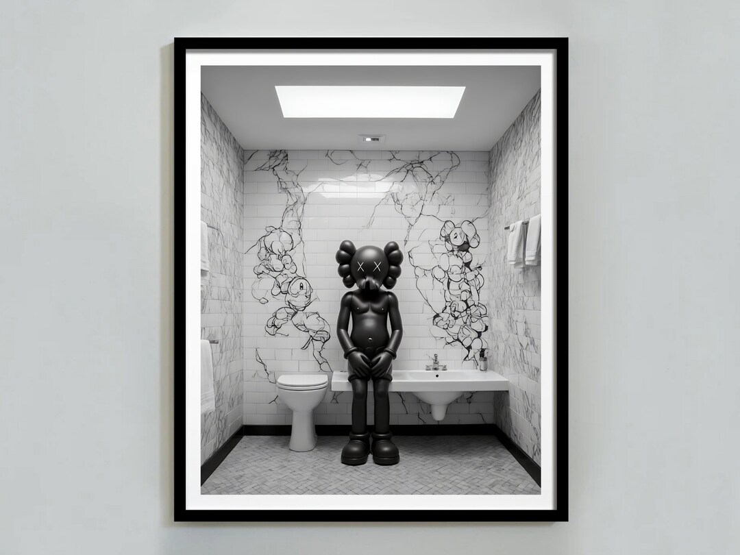 Black and White Bathroom Art, Trendy Figure in Restroom, Funny AI ...