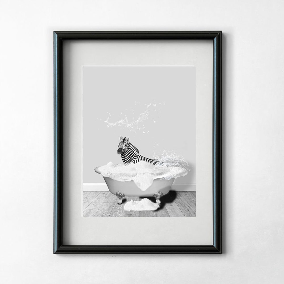Zebra in Bathtub Print, Zebra Wall Art, Bathroom Wall at Print, Zebra ...