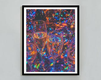 Vintage Champagne Art Print Colorful Eclectic Poster |DIGITAL DOWNLOAD ...