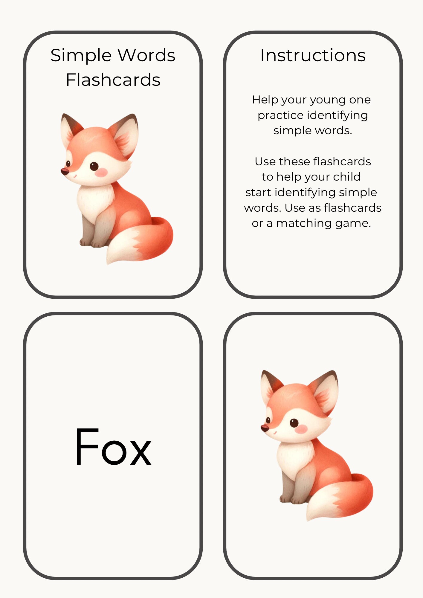 Simple Word Flash Cards- DIGITAL - Etsy