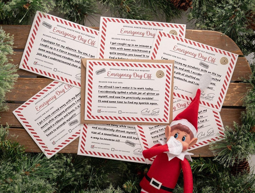 Emergency Elf Days off Cards - Props - Christmas Elf - Elf on the - Elf ...