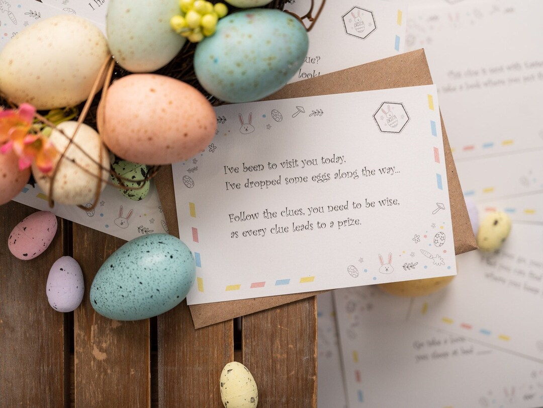 Easter Egg Hunt - Easter Bunny Clue Cards - 15 Clues - Rhyme Puzzle ...