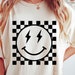 Checkered Pattern Smiley Face Oversized Vintage T-shirt Retro - Etsy