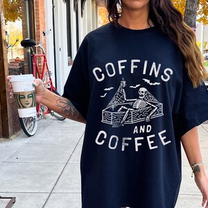 Coffins and Coffee Skeleton Oversized Shirt, Skeleton Shirt, Halloween ...