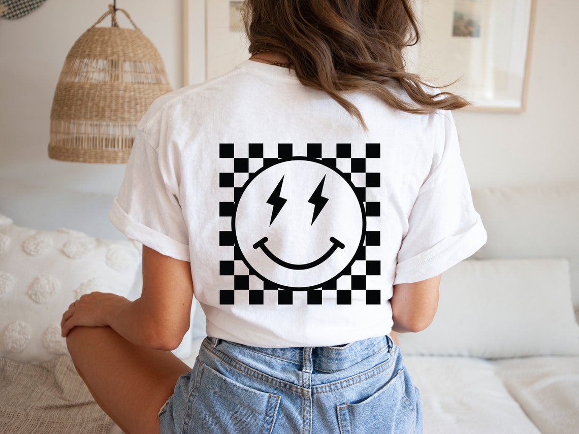 Checkered Pattern Smiley Face Oversized Vintage T-shirt Retro - Etsy