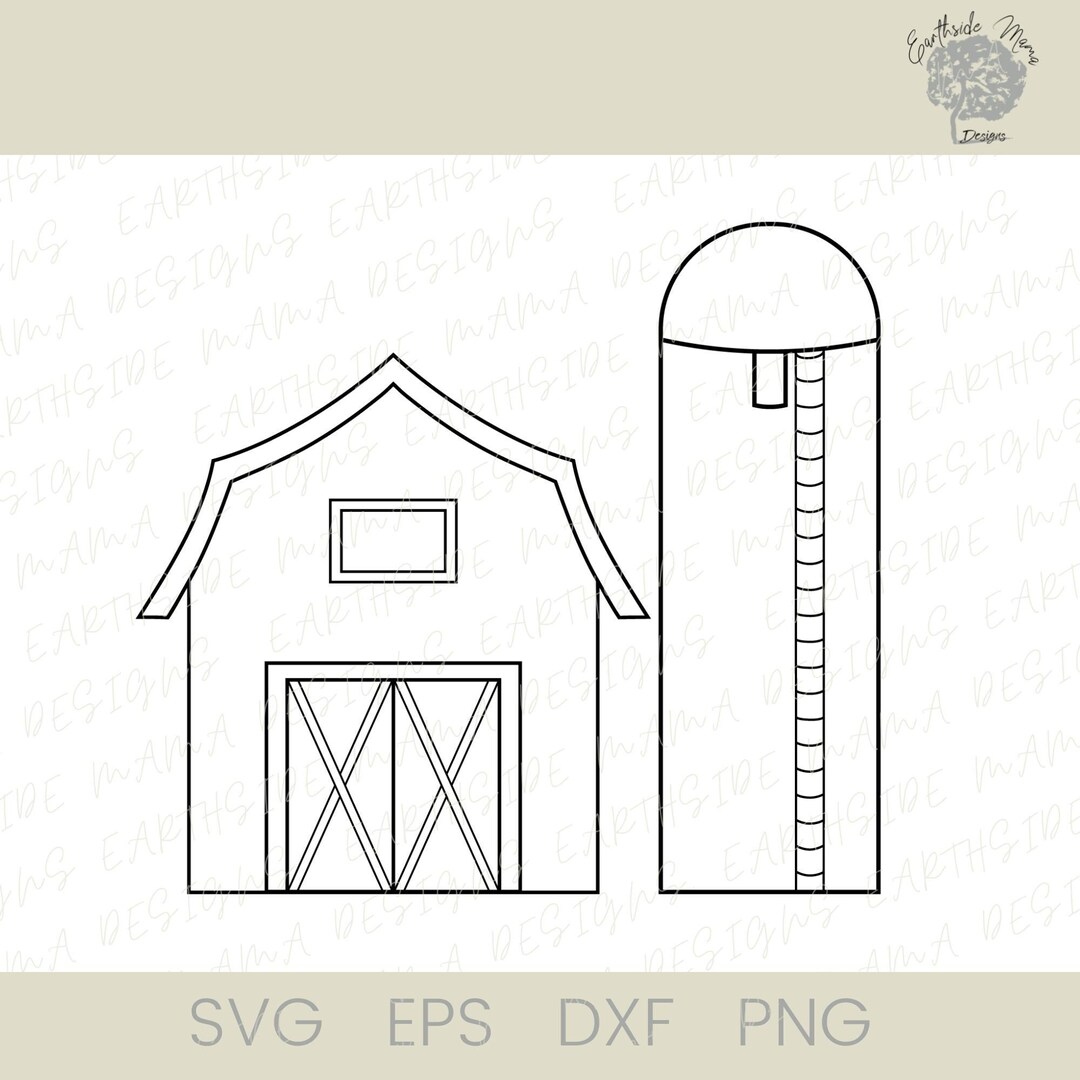 Barn & Silo Outline SVG - Barn Silo Cut File - Farm Clipart - Old Barn ...