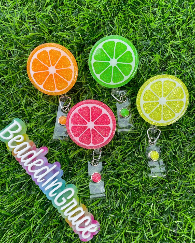 Fruit Slice Badge Reel: Glitter Acrylic Summer ID Holder - Etsy