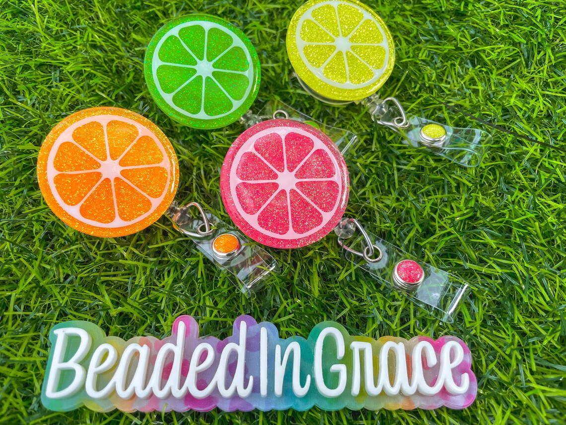 Fruit Slice Badge Reel: Glitter Acrylic Summer ID Holder - Etsy