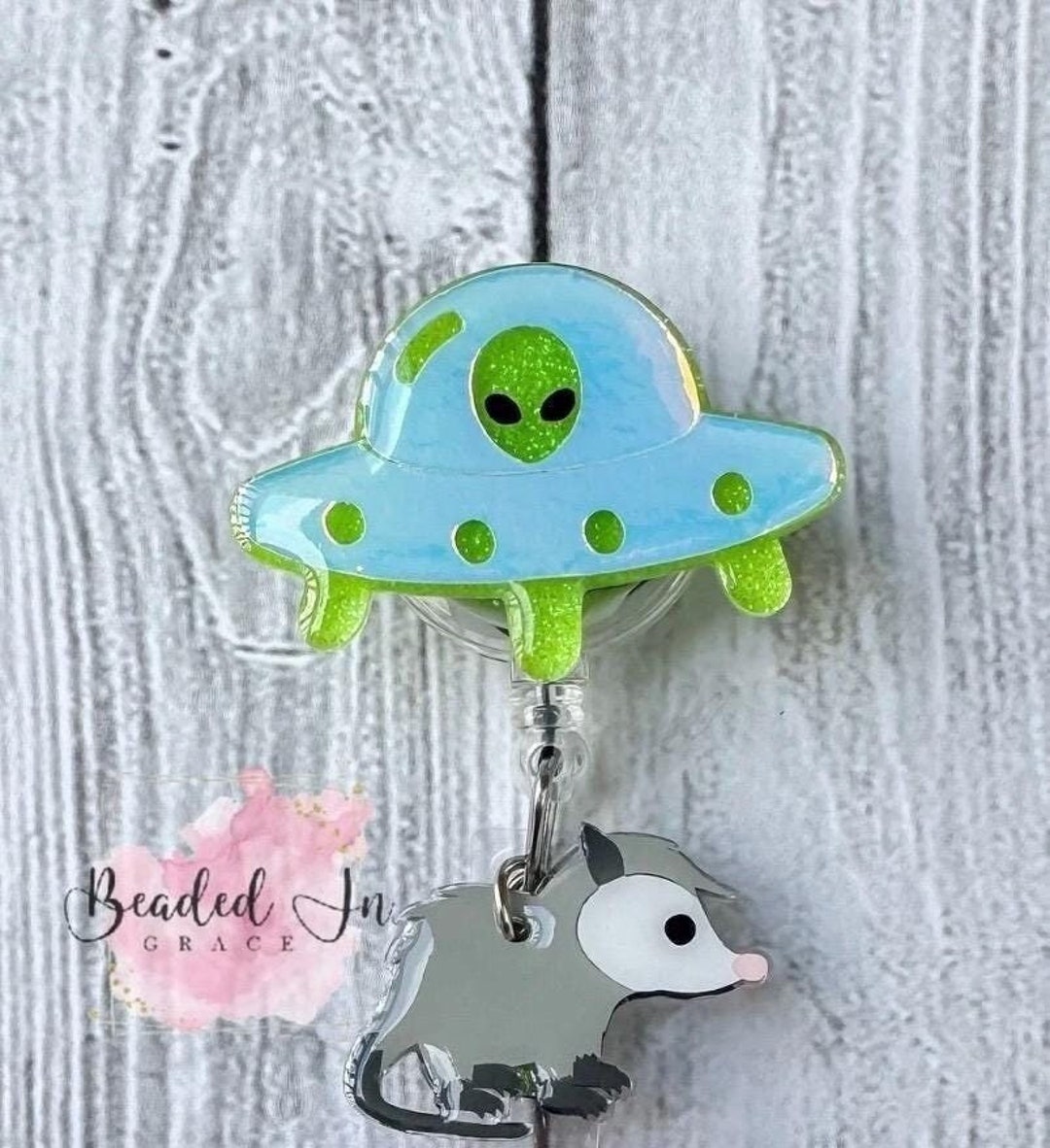 UFO Opossum Abduction Badge Reel, Glow in the Dark, Alien Spaceship ...