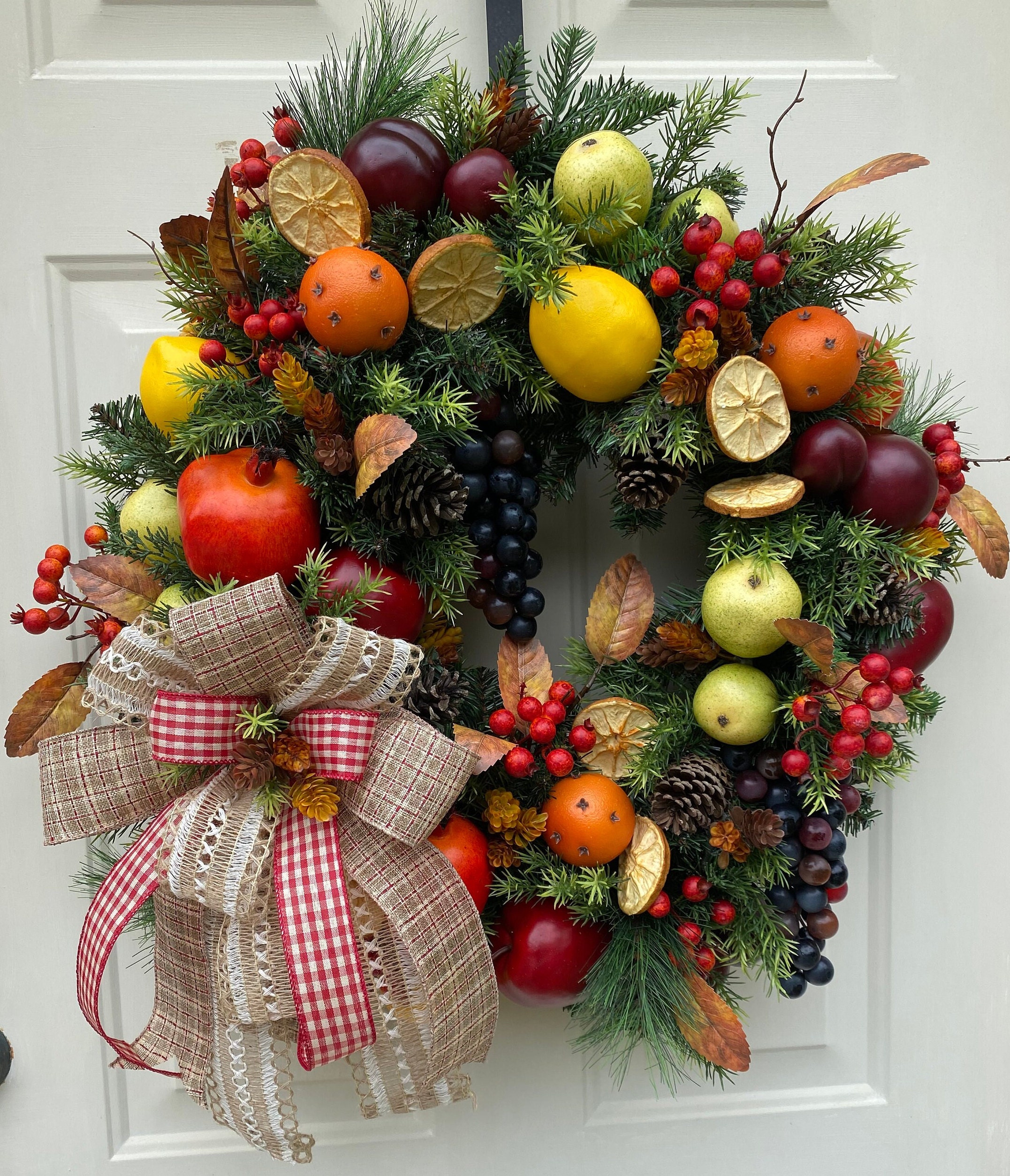 Christmas Williamsburg Wreath, Christmas Fruit Wreath, Holiday Decor ...