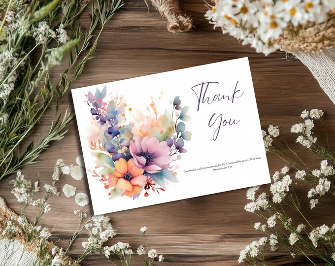 Printable Christian Thank You Card With Bible Verse, Floral Blank Card ...