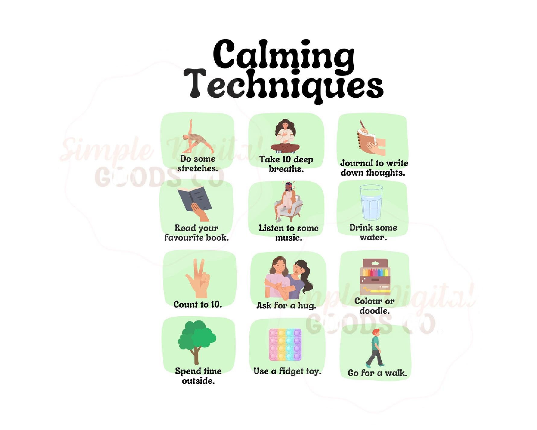 Calming Corner Strategies Poster Chart, Calming Techniques, Calming ...