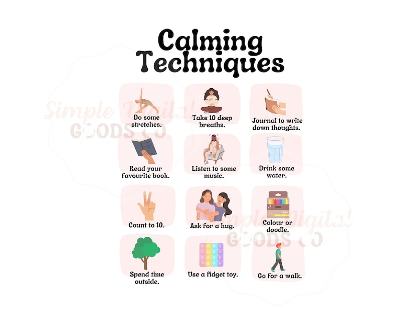 Calming Corner Strategies Poster Chart, Calming Techniques, Calming ...