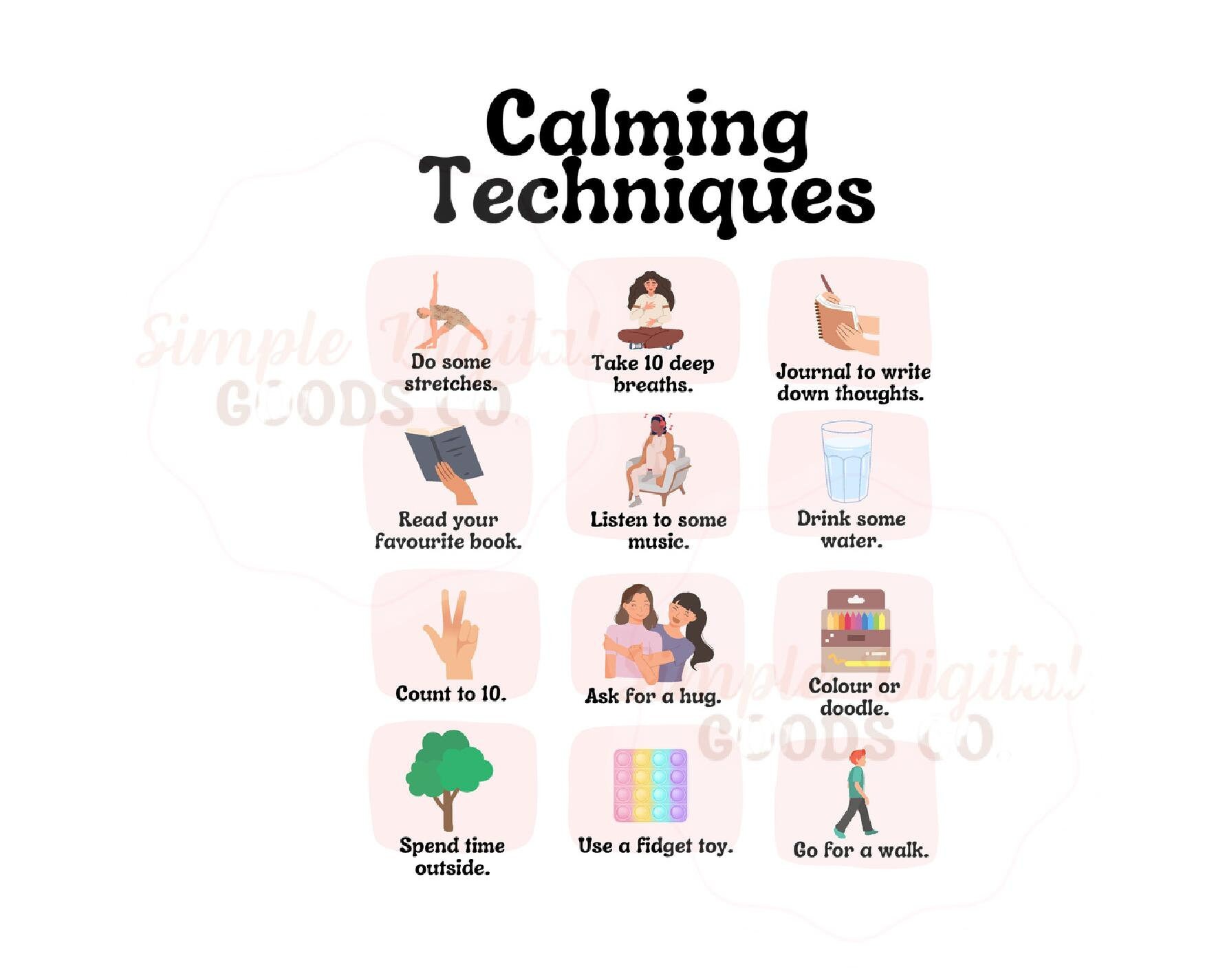 Calming Corner Strategies Poster Chart, Calming Techniques, Calming ...