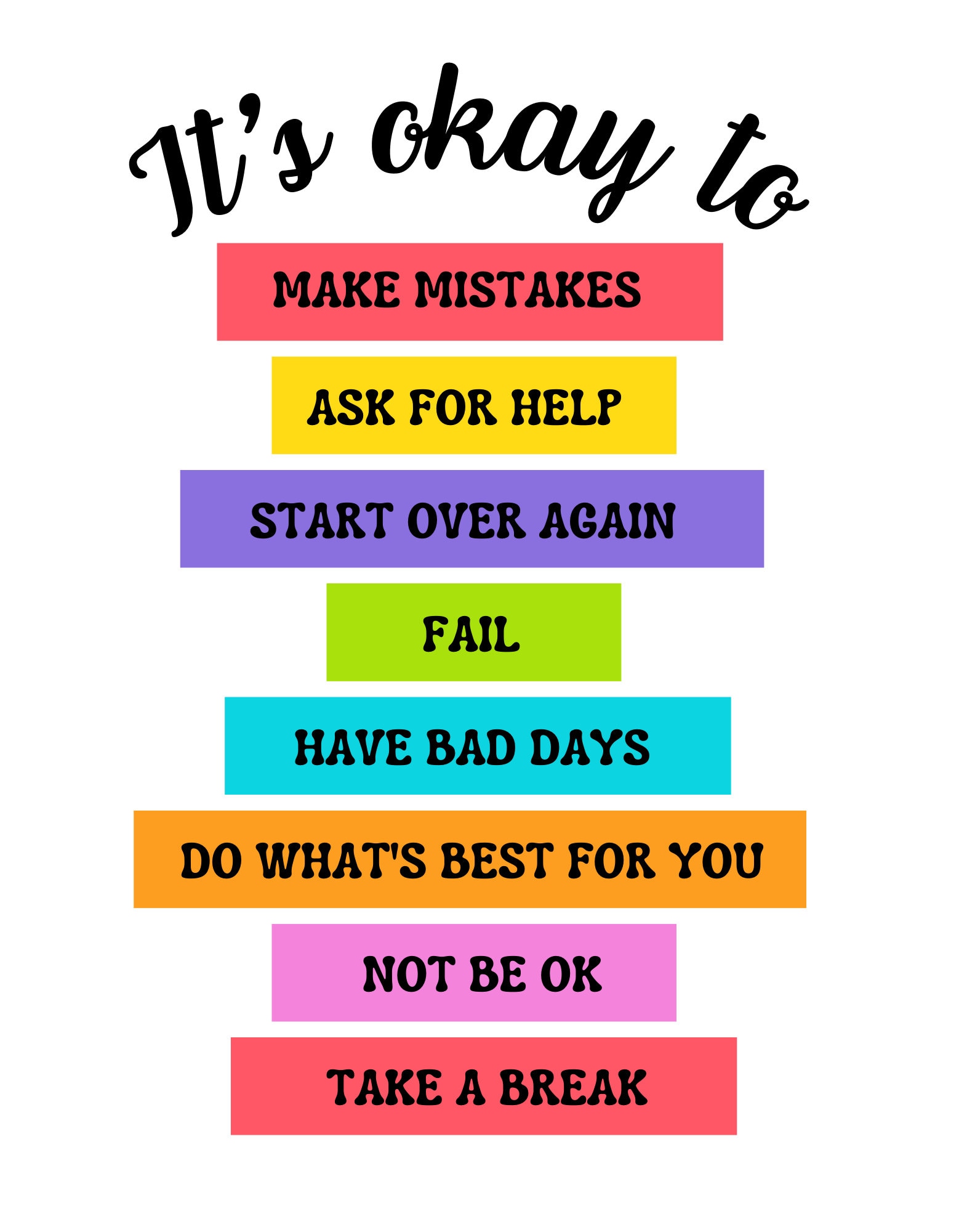 It's Okay to Not Be Okay Poster Rainbow, Classroom Poster, Educational ...