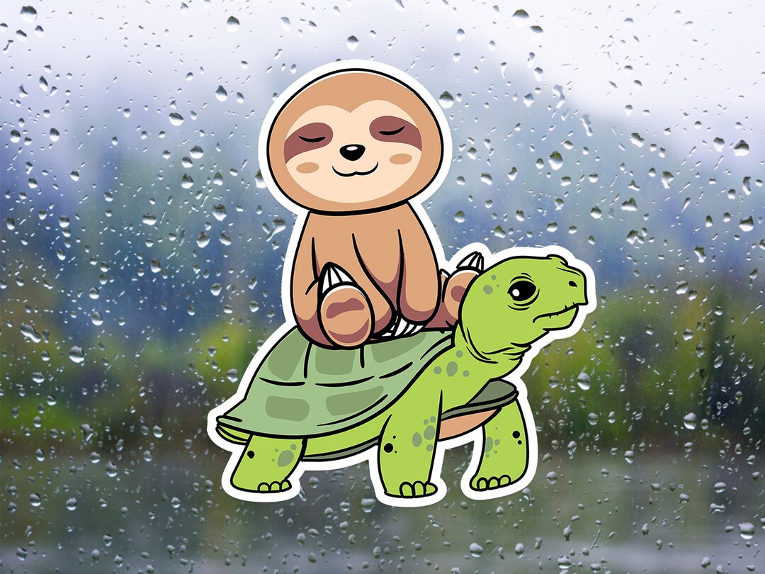 Sloth Riding Turtle Sticker Sloth and Tortoise Sticker Kawaii Sloth and ...