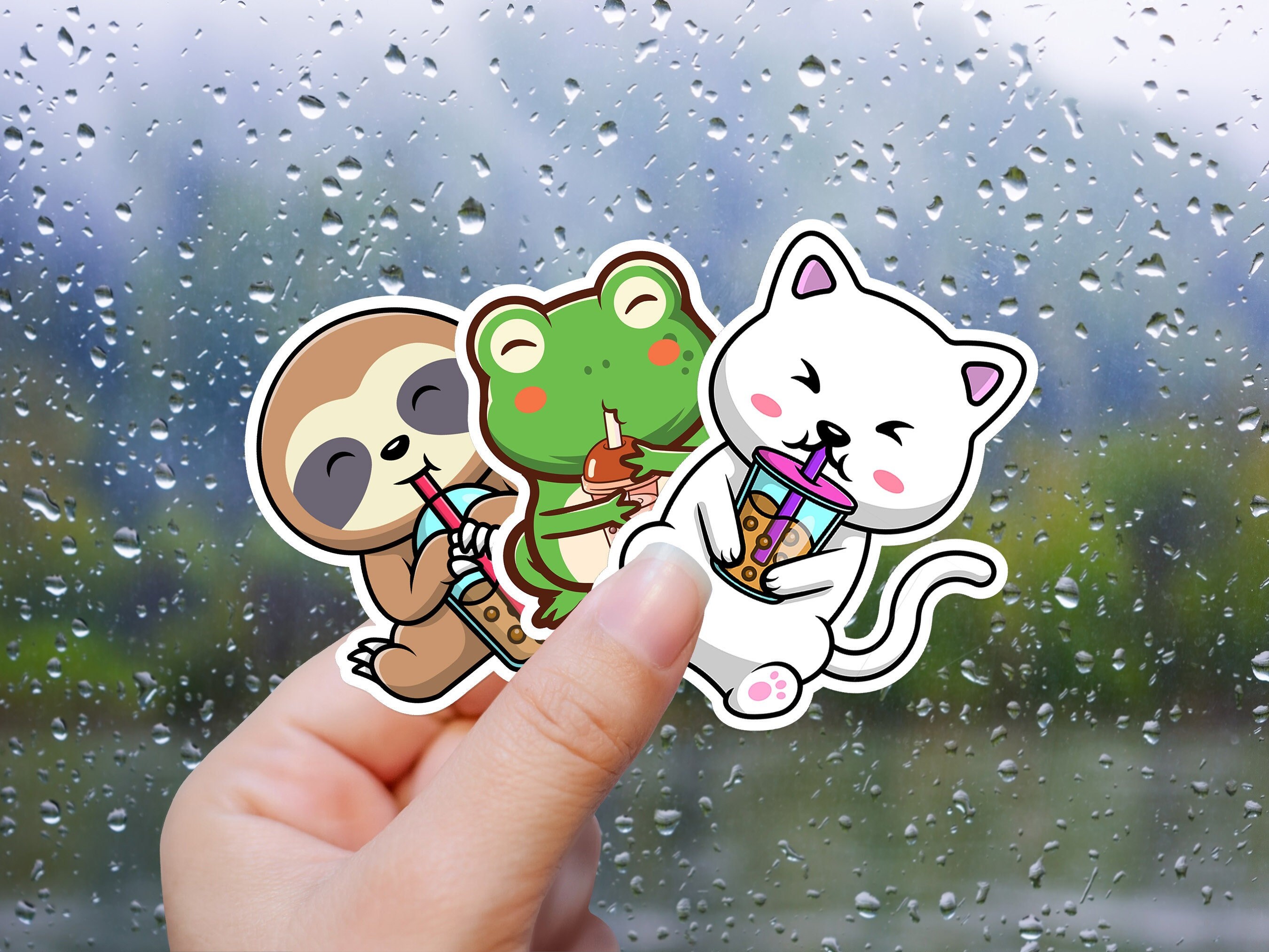 Kawaii Animal Boba Tea Sticker Pack Sloth Frog and Cat Multi - Etsy